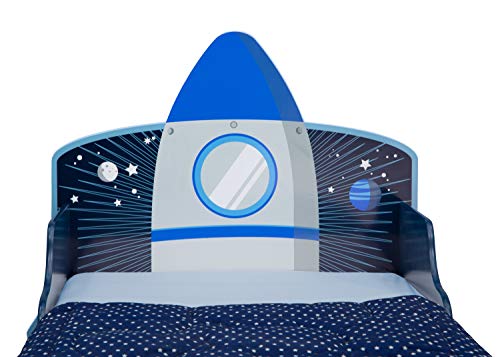 Delta Children Wood Toddler Bed, Space Adventures Rocket Ship + Simmons Kids Quiet Nights Dual Sided Crib and Toddler Mattress (Bundle)
