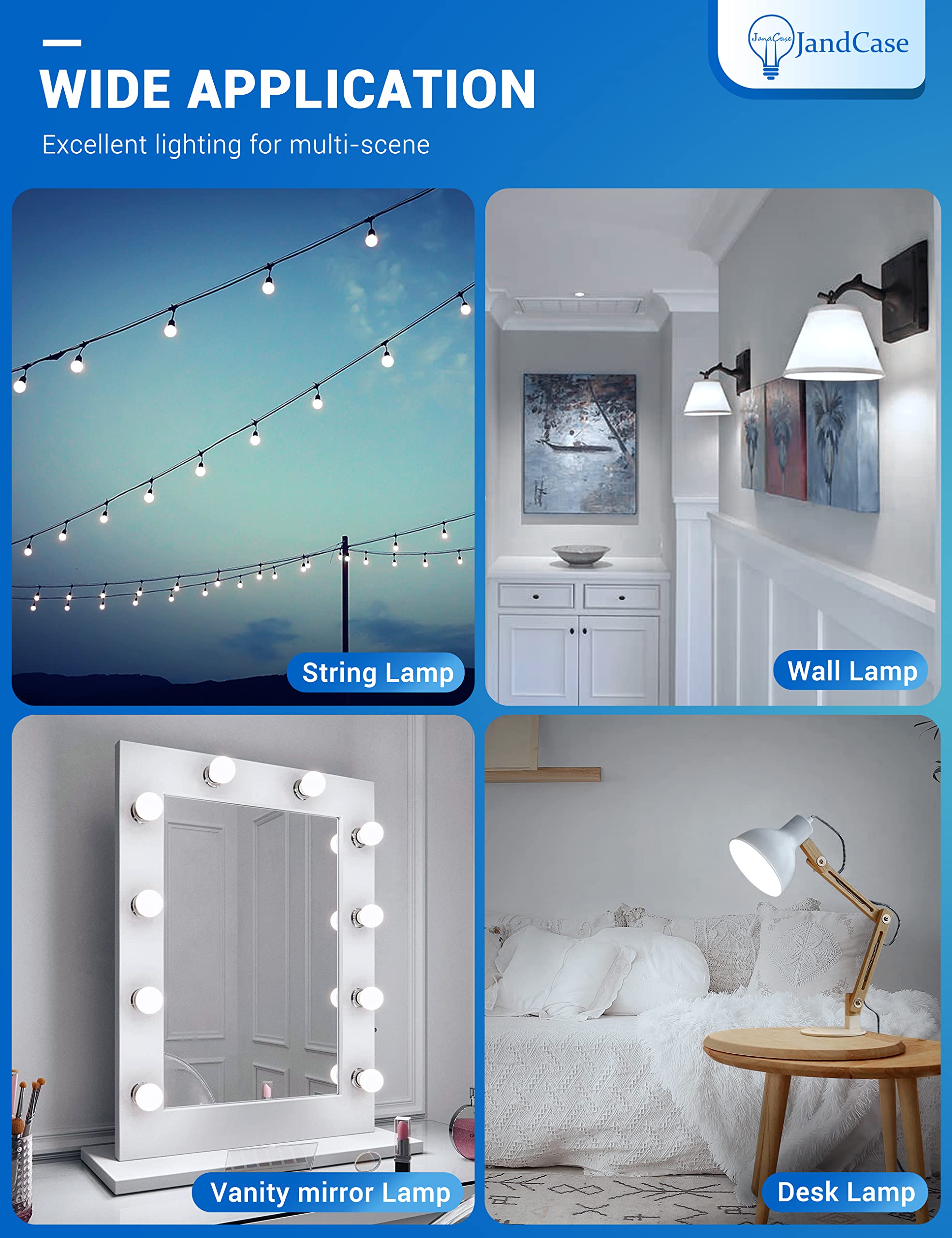 JandCase G40 Light Bulbs Replacement, Low Watt Light Bulbs, 15 Watt Light Bulbs Equivalent E26 Base, Non-dim, 1W 6000K LED Small Light Bulbs for Bathroom Vanity Porch Outdoor String Light Bulbs,6 Pack