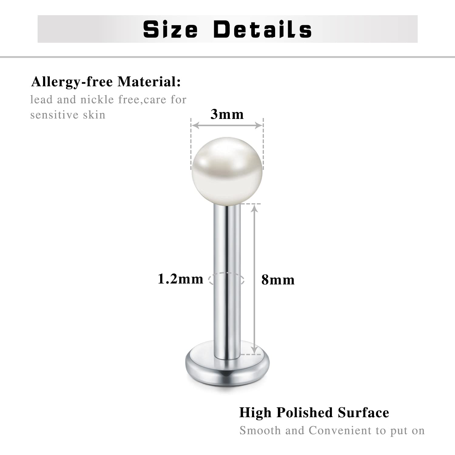 AVYRING 16g Surgical Steel Lip Ring Labret Studs Monroe Mudusa Piercing Jewelry Tragus Helix Conch Cartilage Earrings 8mm 24pcs