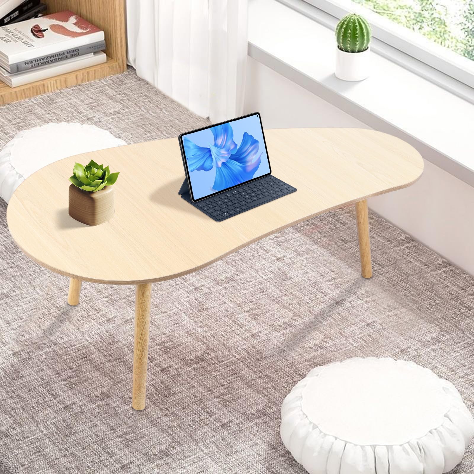 GIFZES Small Coffee Table, Mid Century Modern Tea Table for Living Room Center Minimalist Display Coffee Table, Cloud Shape Oval Wood Table, White Coffee Tables for Small Space 40"Lx20"Wx16"H (Mango)