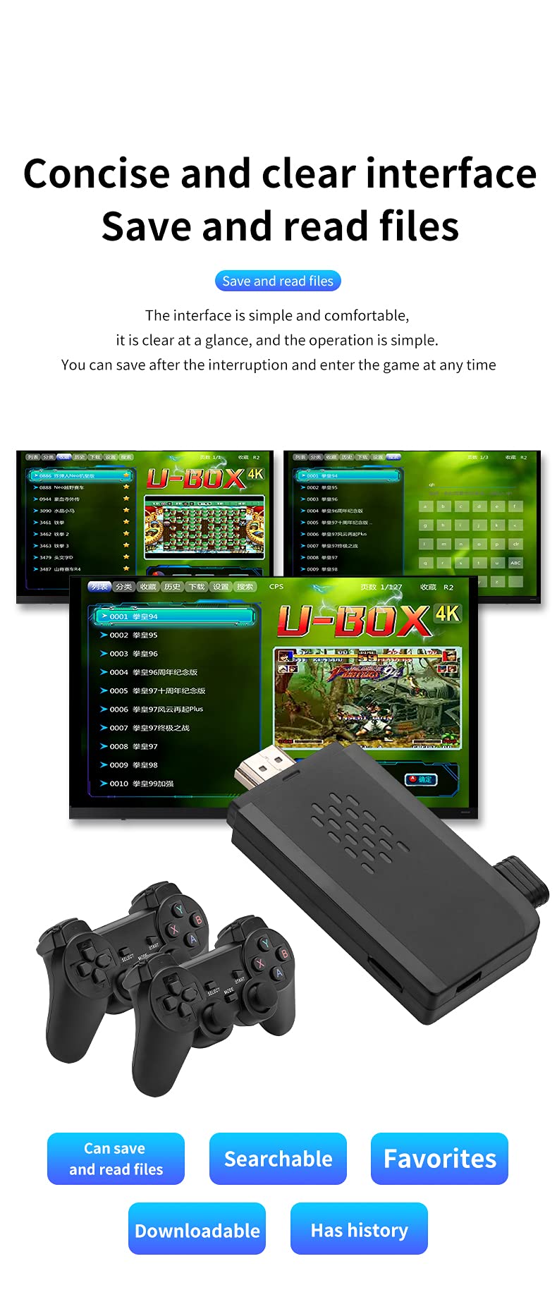 NUBSUP UB-66 Video Game Console 4K HDMI-Compatible Game Stick Built in 3500 Retro Game TV Console Support for P1/FC/GBA