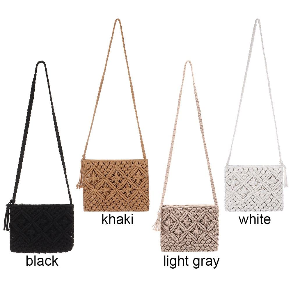 Cofordos Retro Bohemian Tassel Straw Purse Straw Beach Bag Crochet Purses Crossbody Handbag Woven Bag(white)
