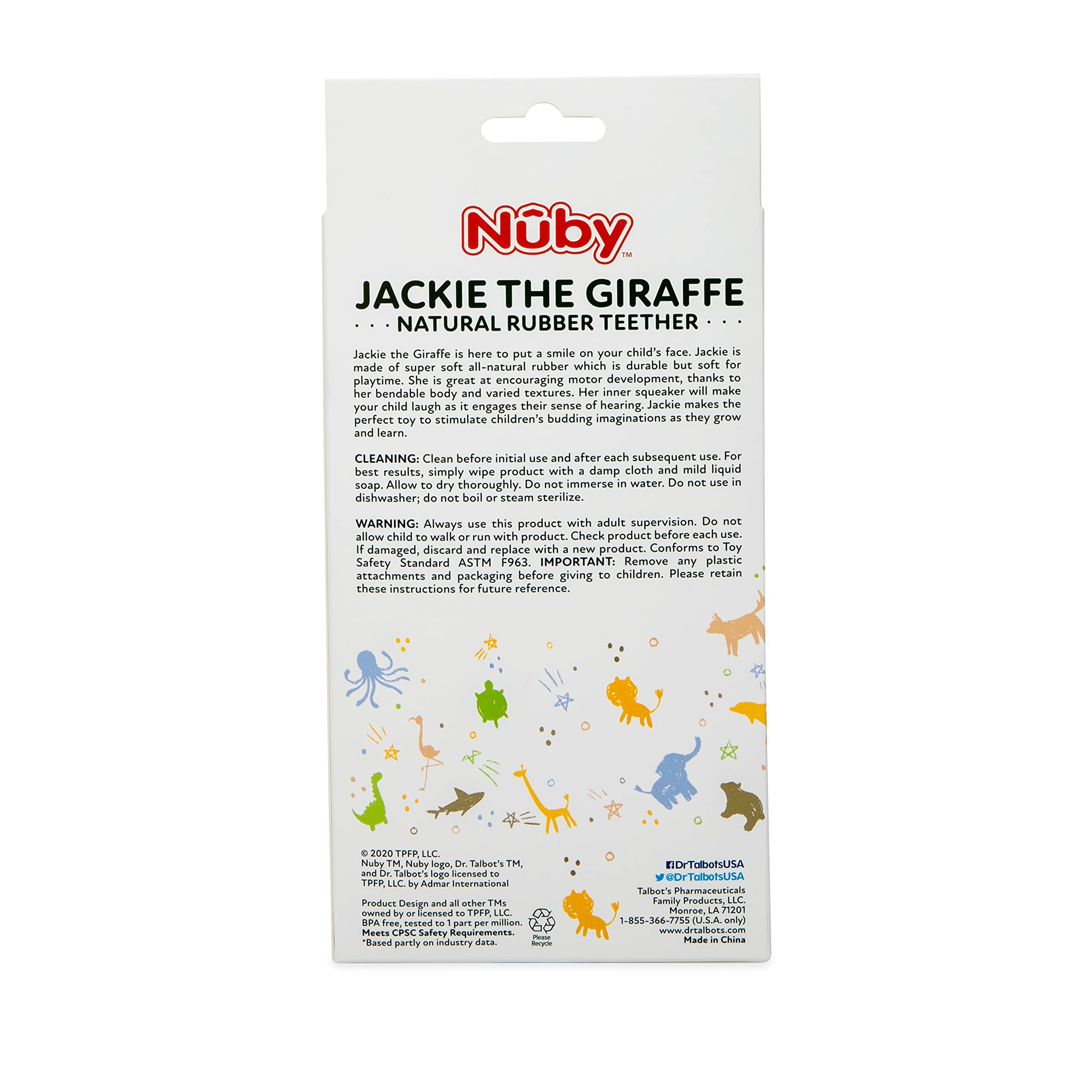 Nuby Jackie The Giraffe Natural Rubber Baby Teether - 3+ Months - Baby Teething Toy