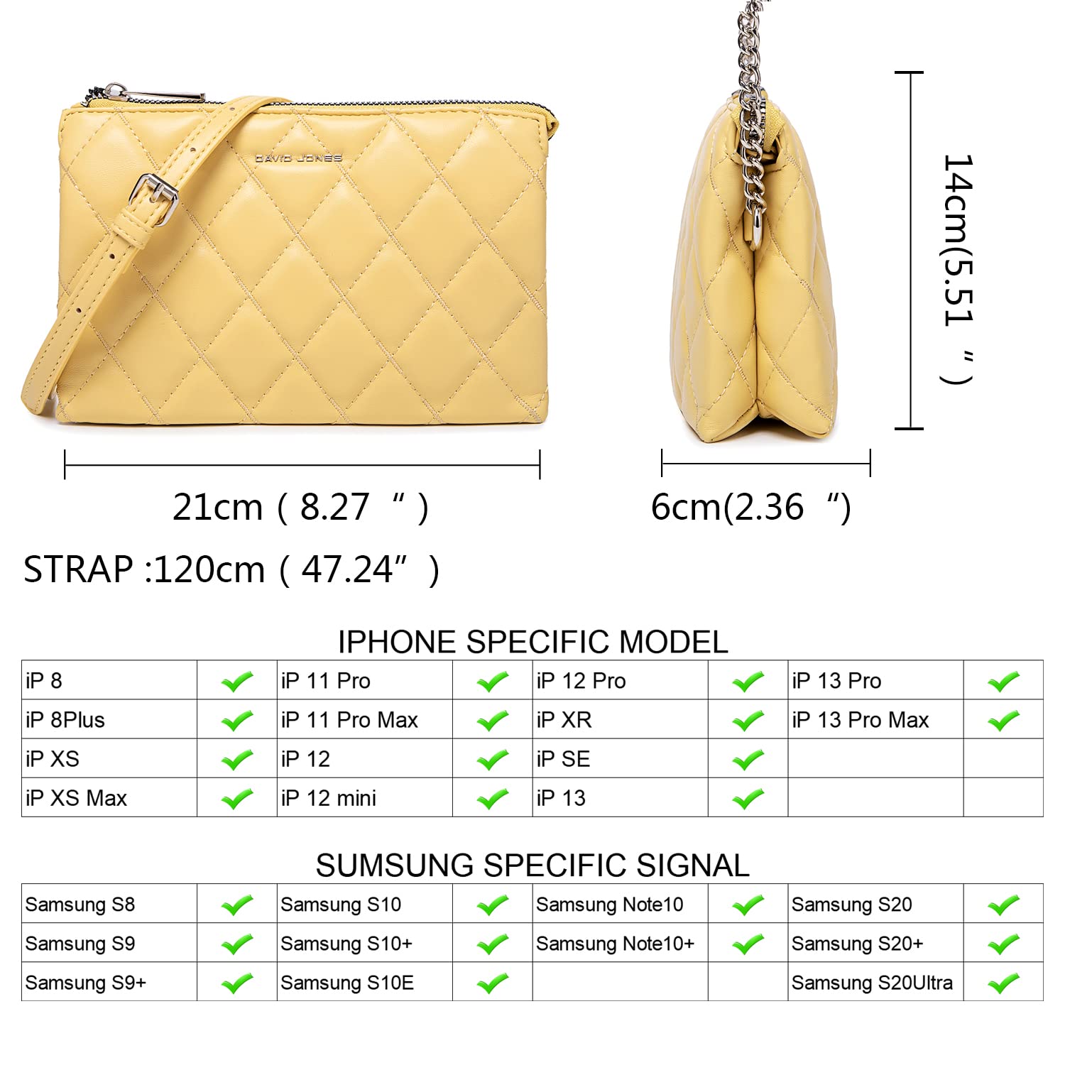 Trendy Small Crossbody Shoulder Bag for Women,Vegan Leather Quilted Cute Cross body Envelop Yellow Purse with Chain Strap