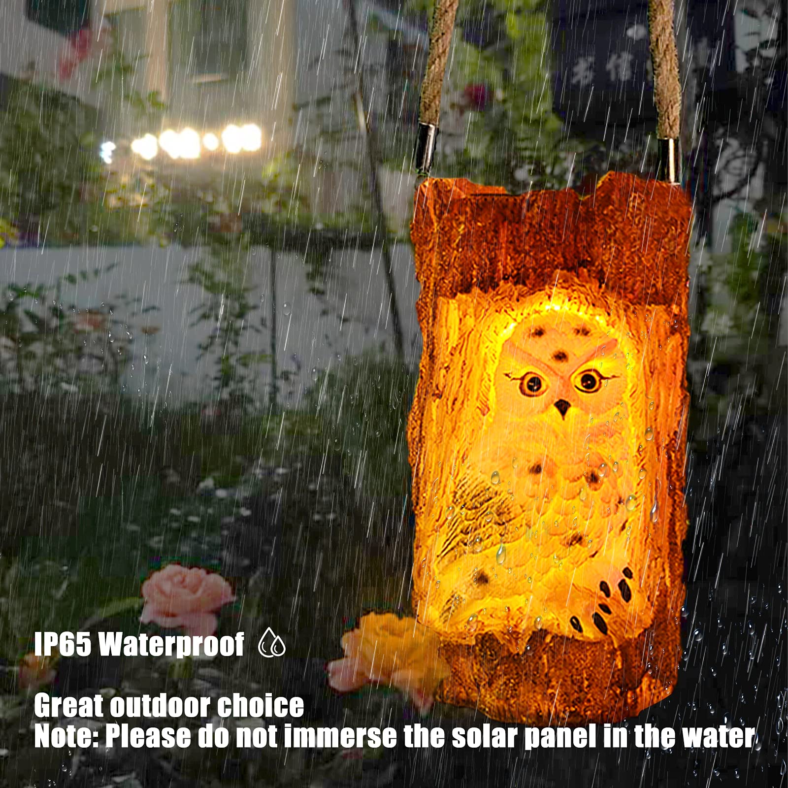 Solar Garden Lights Outdoor Decorative Owl Statue Lights Solar Hanging Lanterns Waterproof Owl Resin Lamp with Handle Solar Powered Decorative Lights for Patio, Yard, Lawn, Garden Decor( White Wing)
