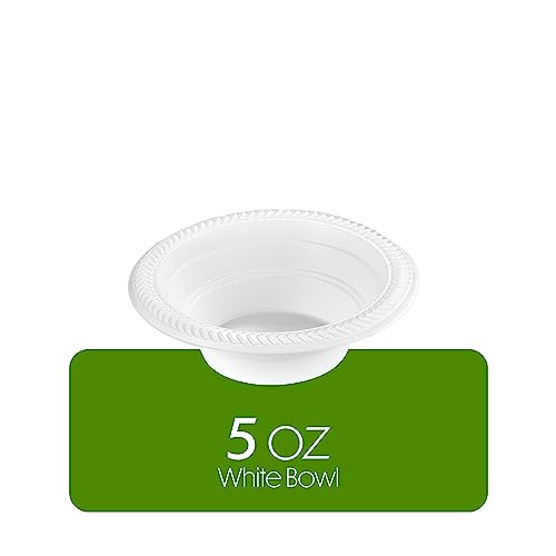 PLASTICPRO 100 PCS White Plastic Bowls 5 oz Premium Quality Light Weight Dishes Disposable Small Plastic Bowls for Dessert Appetizers Soups for Parties Weddings