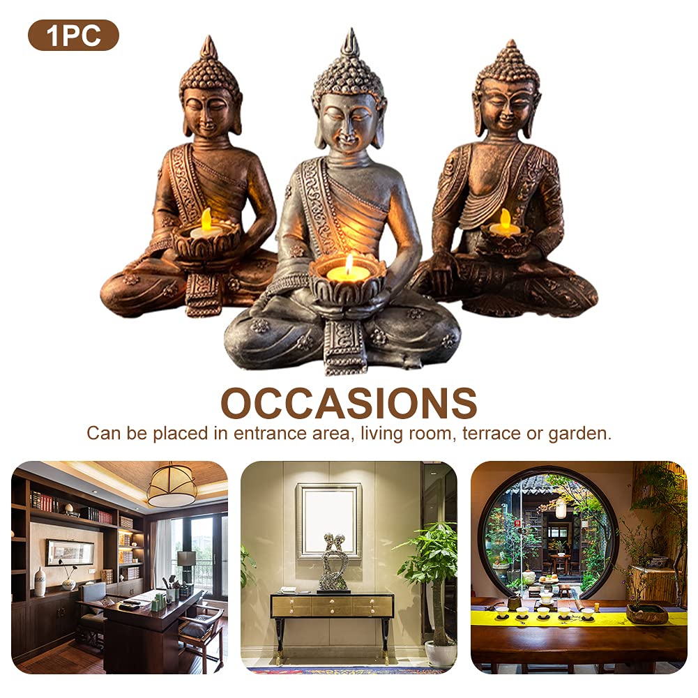 SYCOOVEN Buddha Statue Candle Holder,Meditating Buddha Tea Light Holder for Living Room Garden Home Decor Aromatherapy Accessory(Antique A)