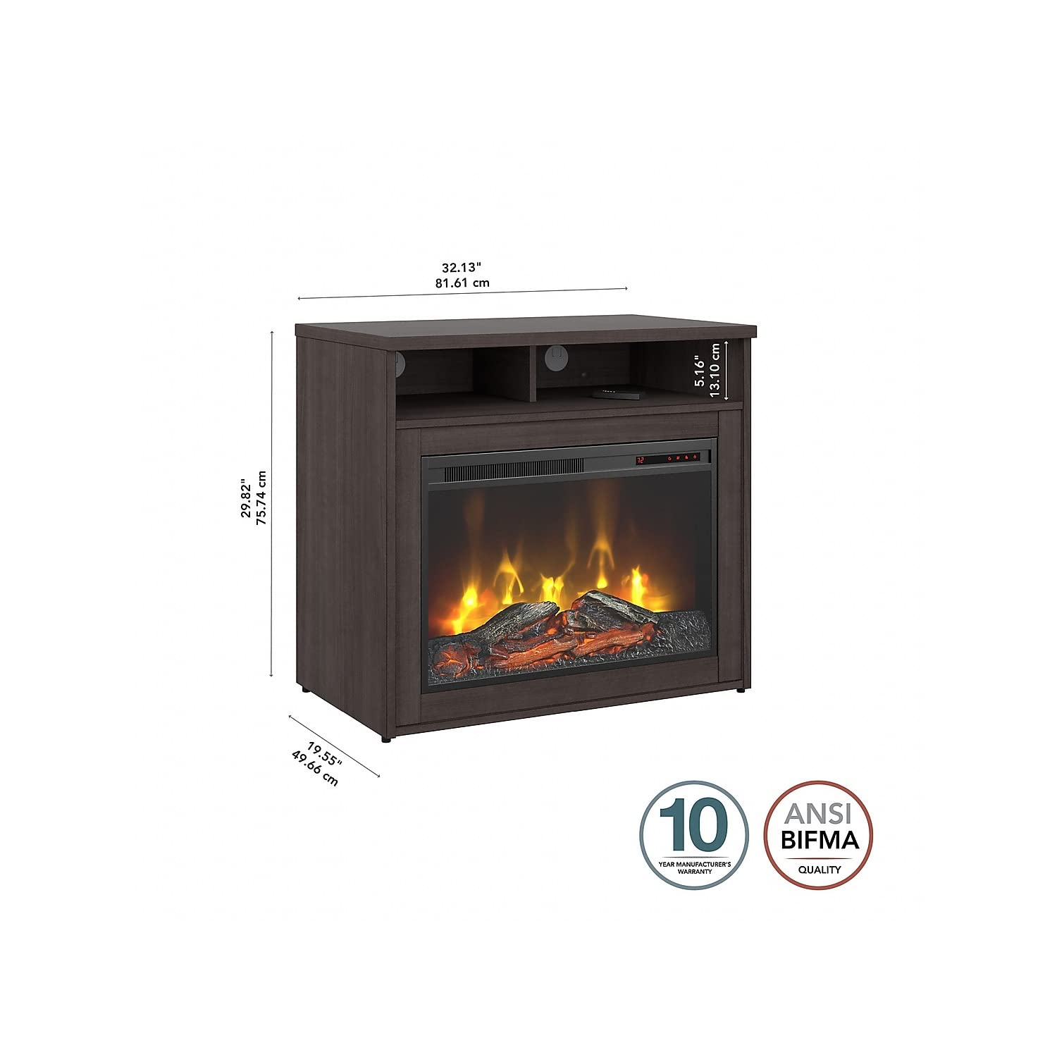Bush Business Furniture Studio C Floor Standing Electric Indoor Fireplace with Shelf, 32-inch W, Storm Gray (SCS132SGFRK)
