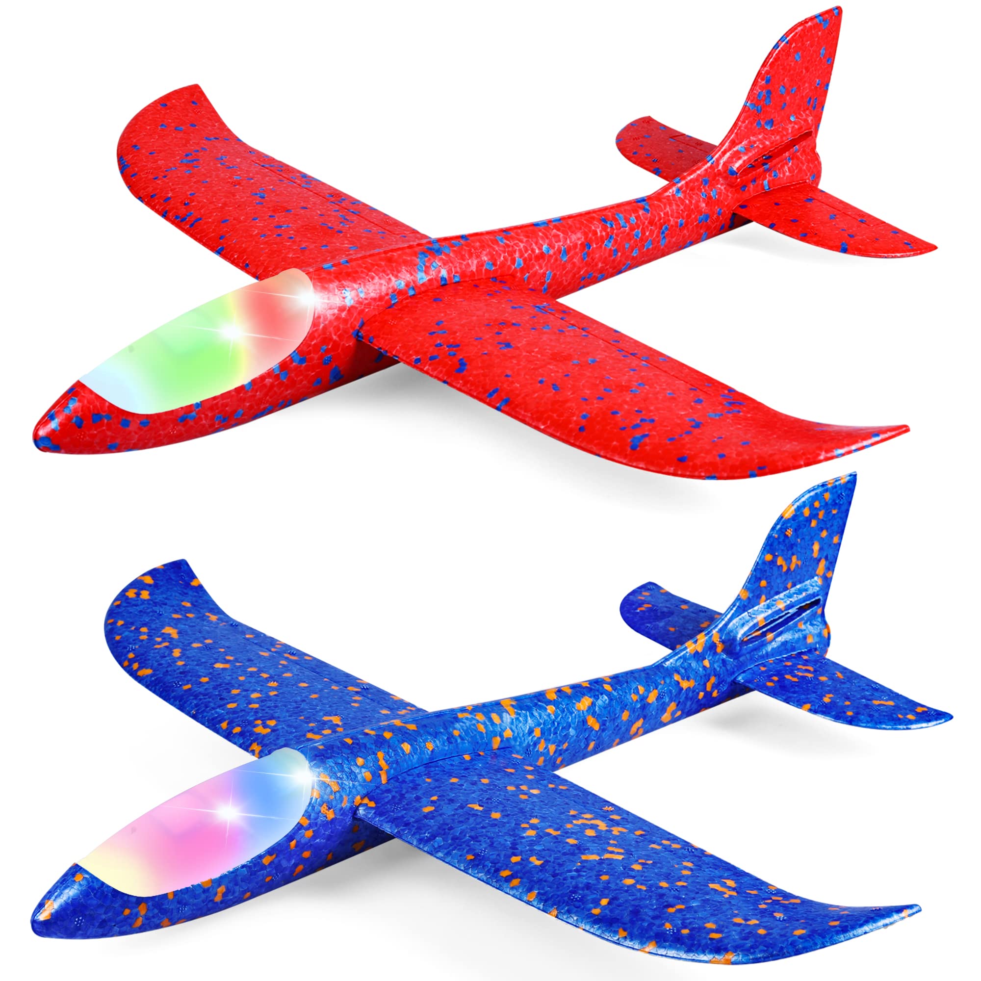 Toyly 2 Pack LED Airplane Toys,17.5" Large Throwing Foam Plane,2 Flight Mode Glider Plane,Outdoor Toy for Kids,Flying Toy for Kids,Gift Toys for Boys Girls 3 4 5 6 7 8 9 Year Old