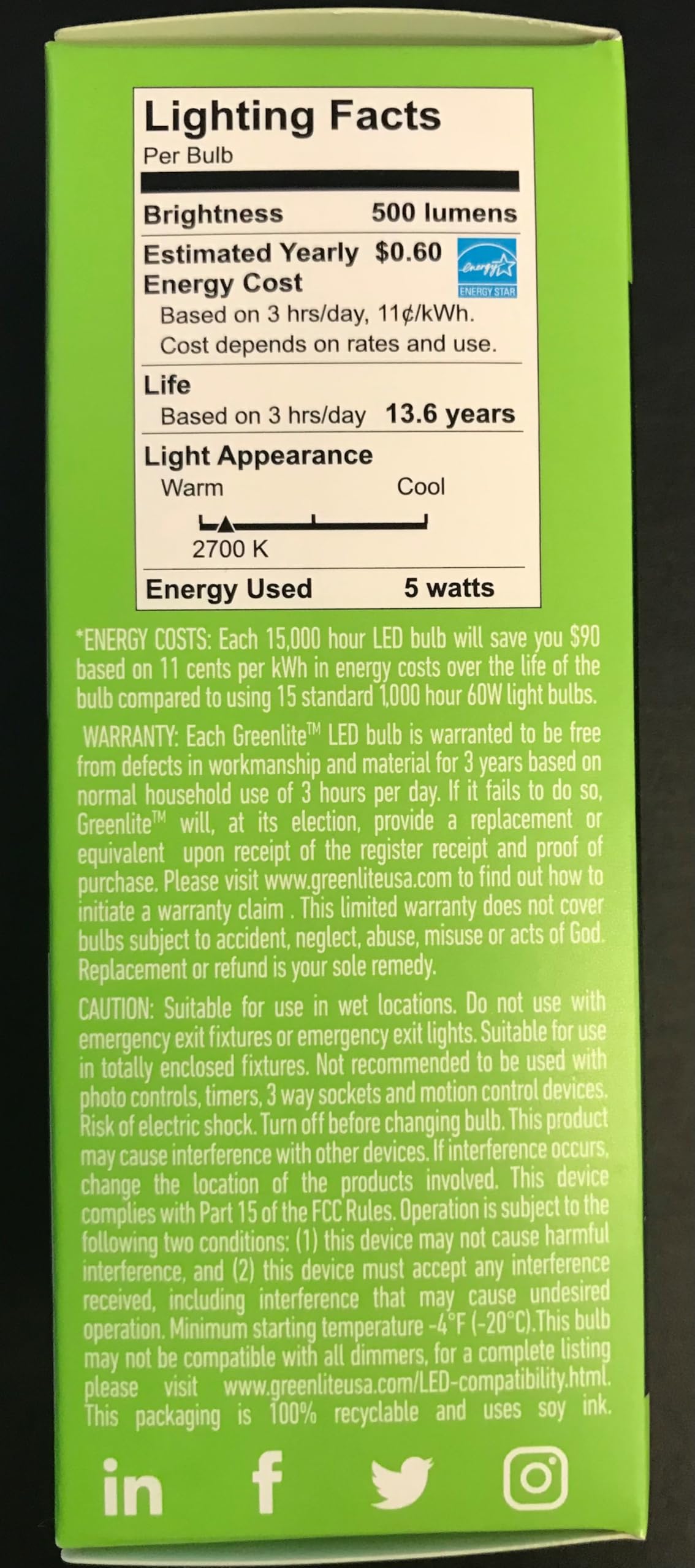 Greenlite LED B11 5W Torpedo Filament Chandelier Light Bulb, 60W Equivalent, 500 Lumens, 2700K Soft White, Dimmable, 120V, E12 Candelabra Base, Energy Star, Clear (6 Pack)