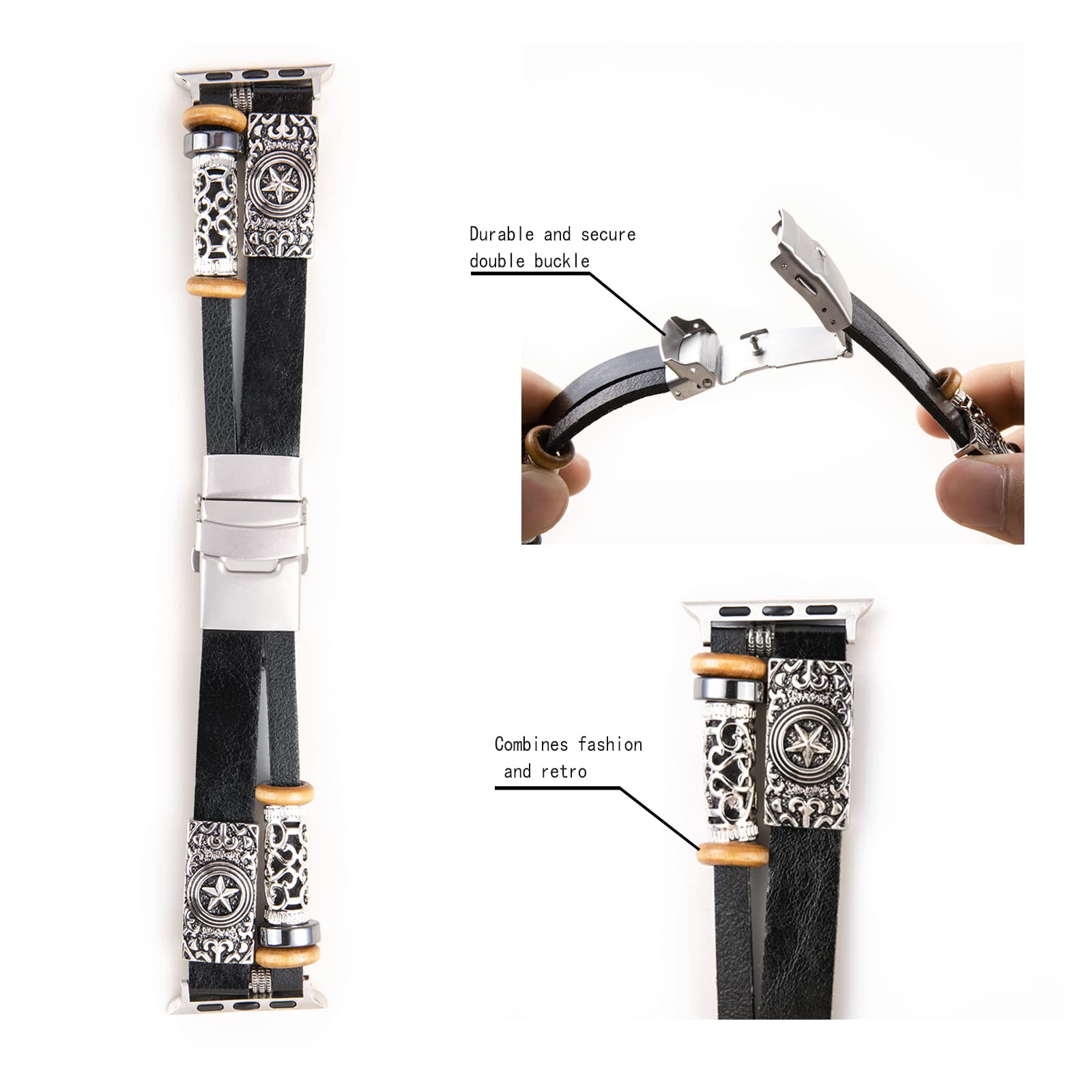BOVIPO Compatible with Apple Watch Band 45mm 44mm 42mm 41mm 40mm 38mm 49mm, Black-X, 38/40/41 mm