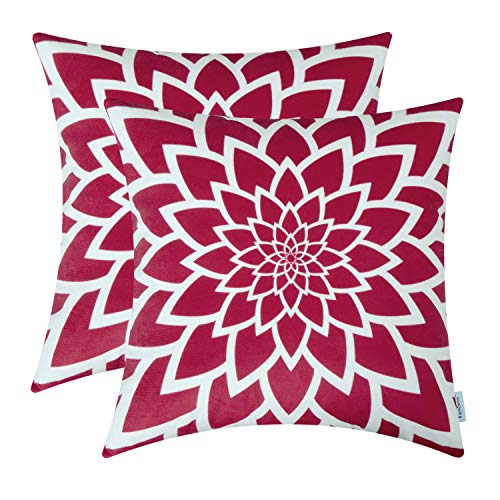 TEAGAN Throw Pillow Covers, 2PCS Cushion Covers with Flower Print, Throw Pillow Covers for Home Decorative Bedroom Living Room, Home Garden Couch Bed Sofa Chair, 20X20 Inch, Deep Red