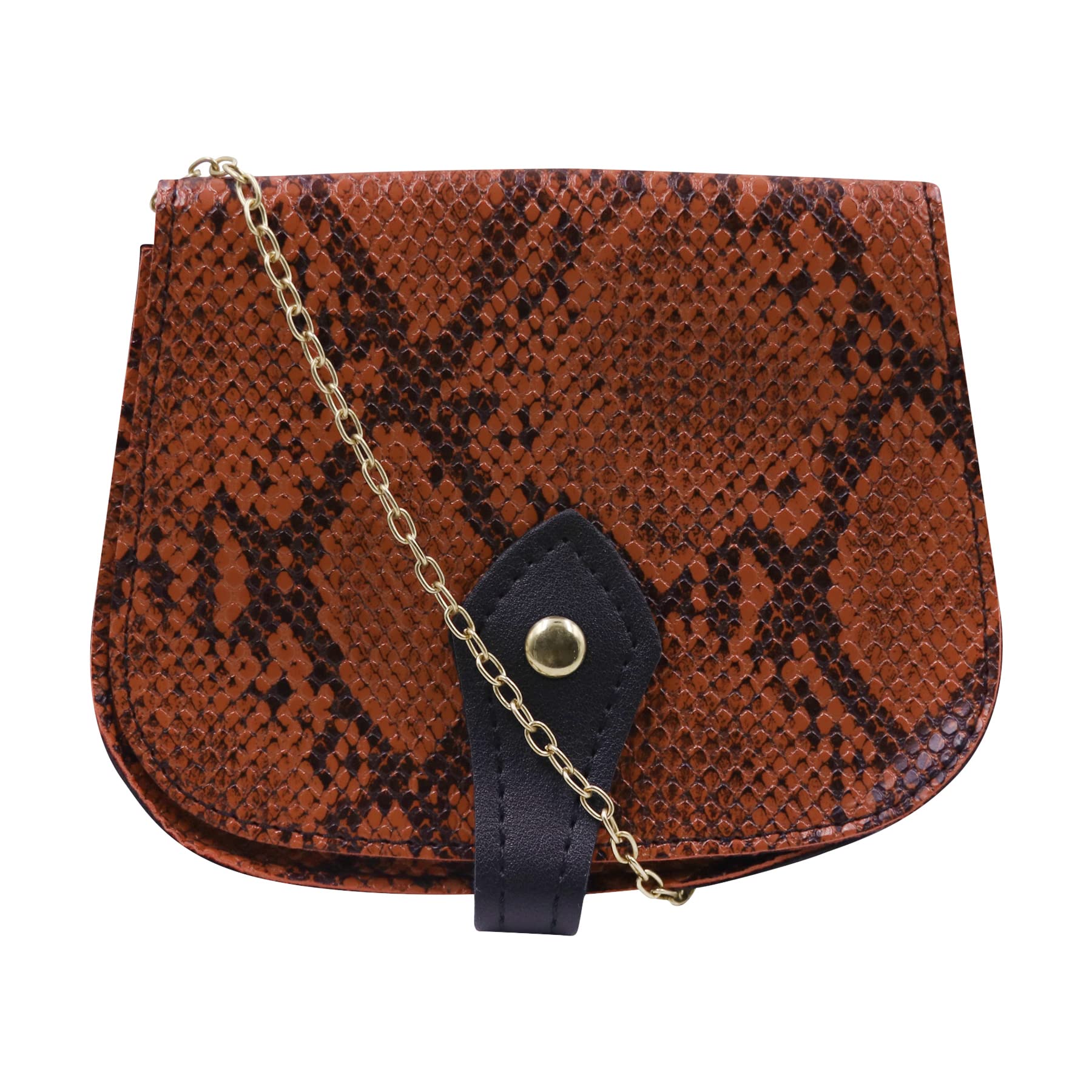 MOSSTYUS Women Girls Snakeskin Crossbody Bag PU Leather Handbag Shoulder Clutch Purse Pouch with Chain Strap, Coffee