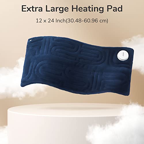 Jesir Heating Pad Electric, Carbon Fiber Tech, Pain Relief for Back, Neck, Shoulder, Cramps, Thick Flannel Fabric Powerful Heated Warmer with Safety, Memory Function, 6 Heat Settings, 12"x24", Blue