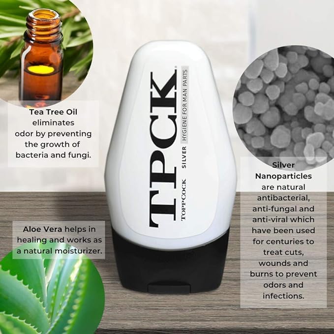 TPCK ToppCock Silver Leave-On Hygiene Gel for Man Parts, 90ml Odor Neutralizer, Male Care Moisturizing Body Hygiene