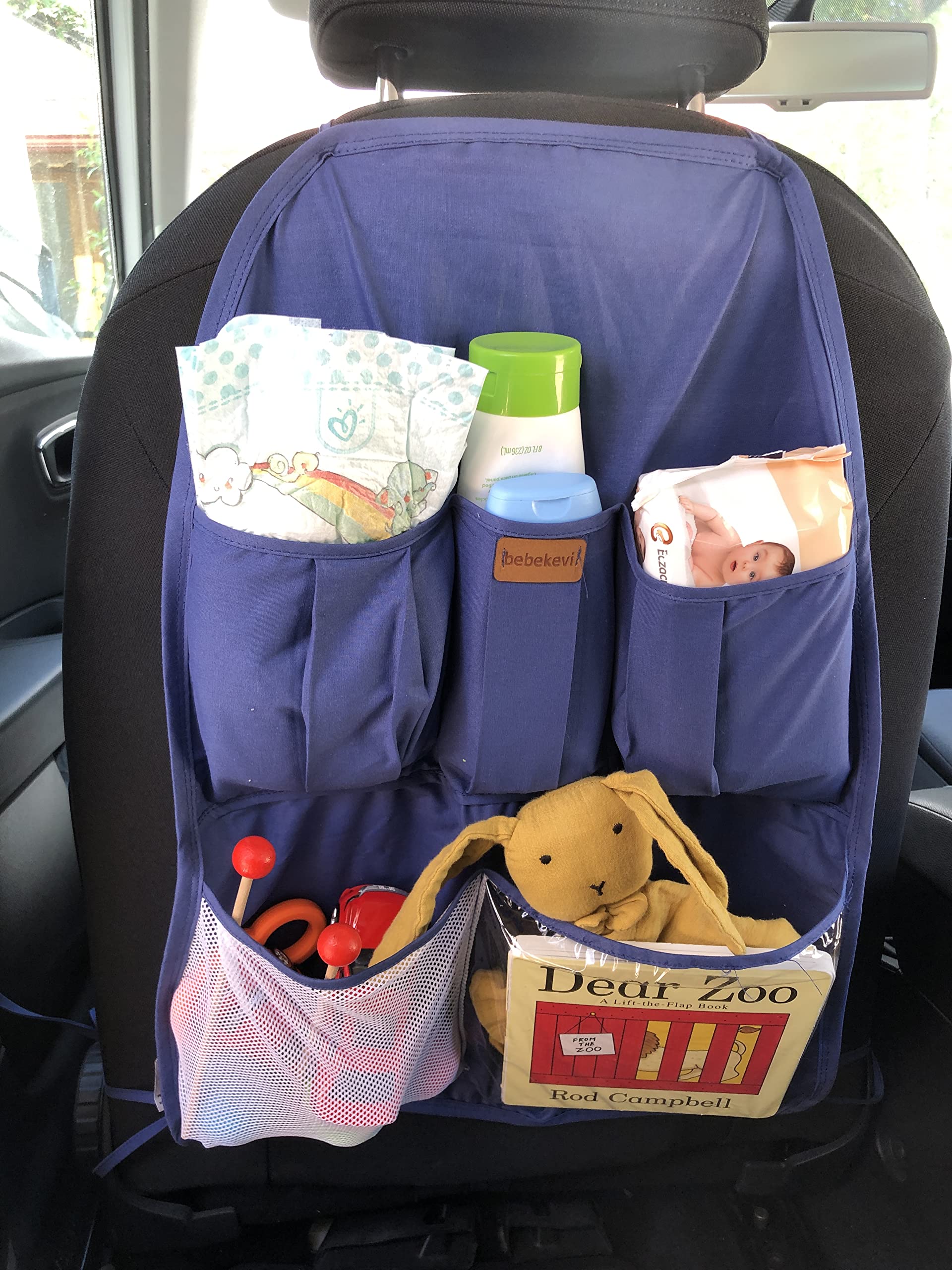 Miniyoki Car Backseat Organizer with Tablet Display Pocket, Travel Essentials for Baby, Car Essentials for Kids, Made in Turkey, Baby Registry Must Have (Dark Blue)