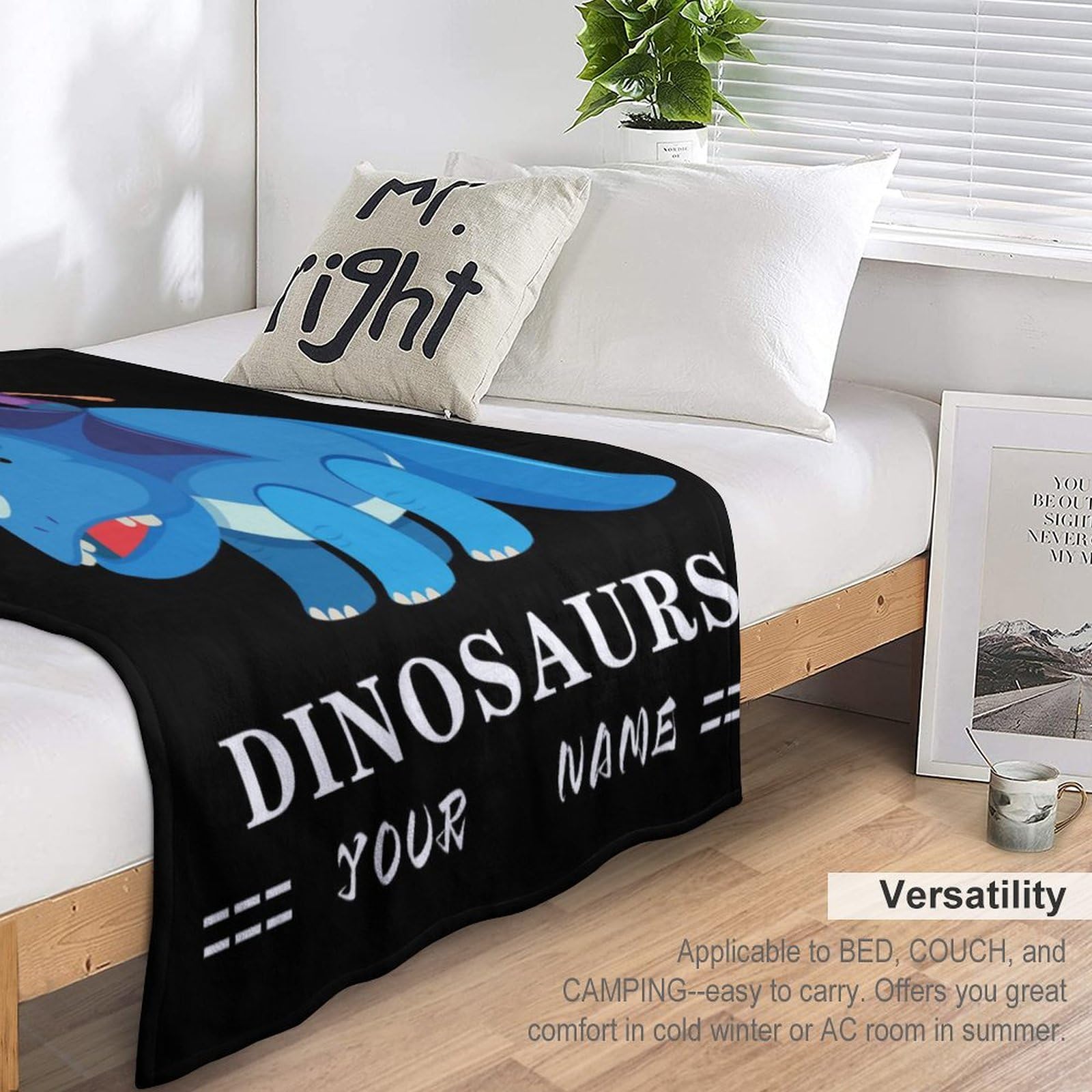 Custom Dinosaur Blanket for Boys Personalized Dinosaur Blankets with Photos and Names(B)