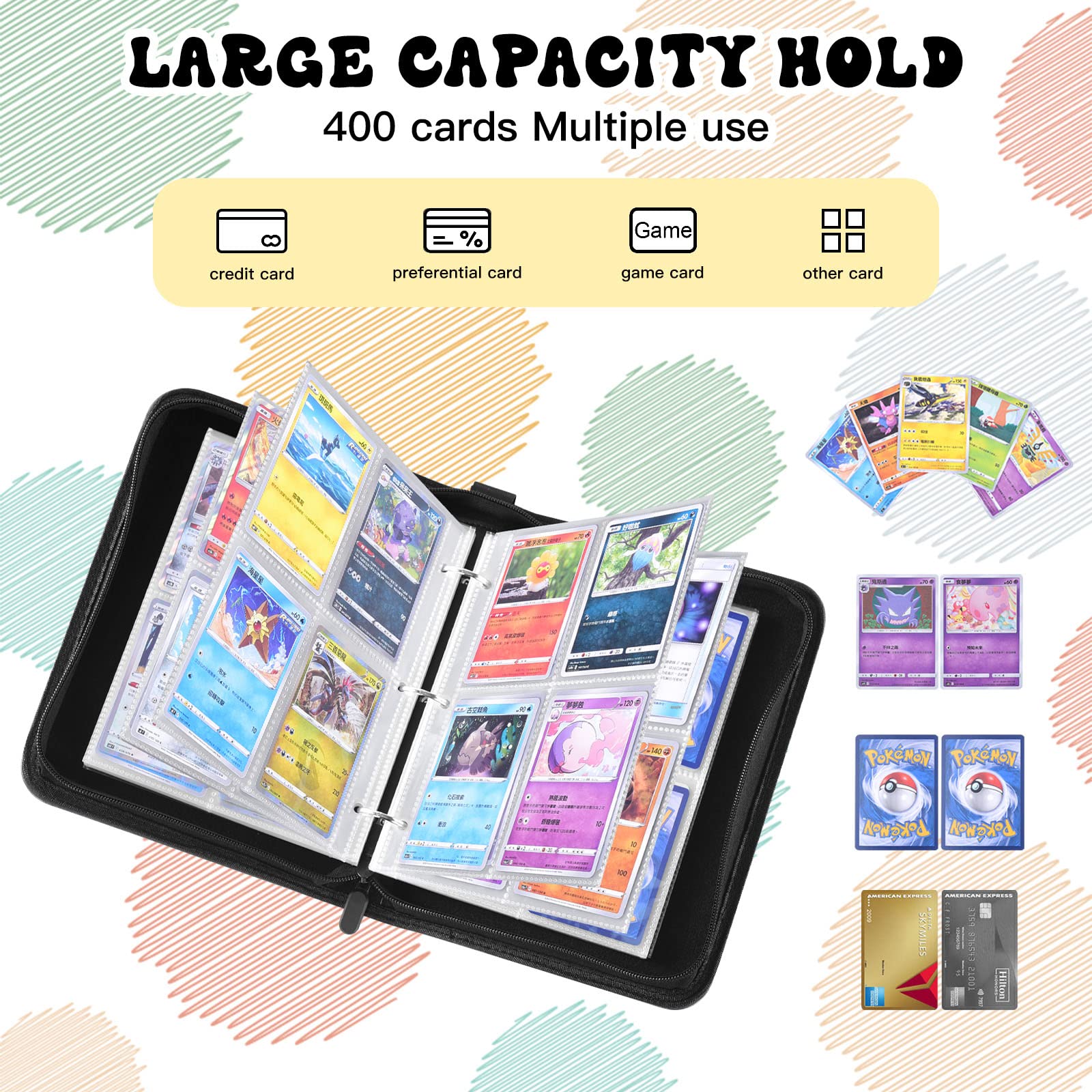 Trading Card Binder, Fits 400 Cards with 50 Removable Sleeves, Card Collector Album Holder (Classic for 400 Cards)