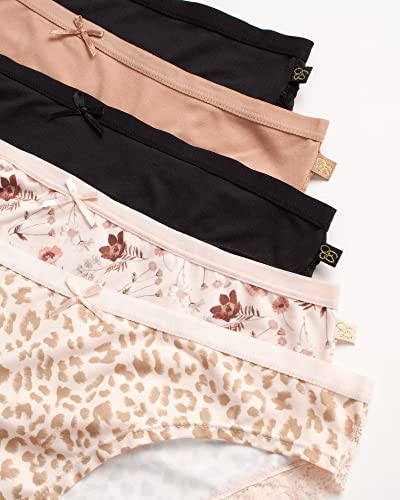 Jessica Simpson Women's Underwear - 5 Pack Seamless Bikini Briefs (S-XL), Size Large, Black/Black/Textured Animal Pearl Blush/Dolce/Mellow Garden Pearl Blush