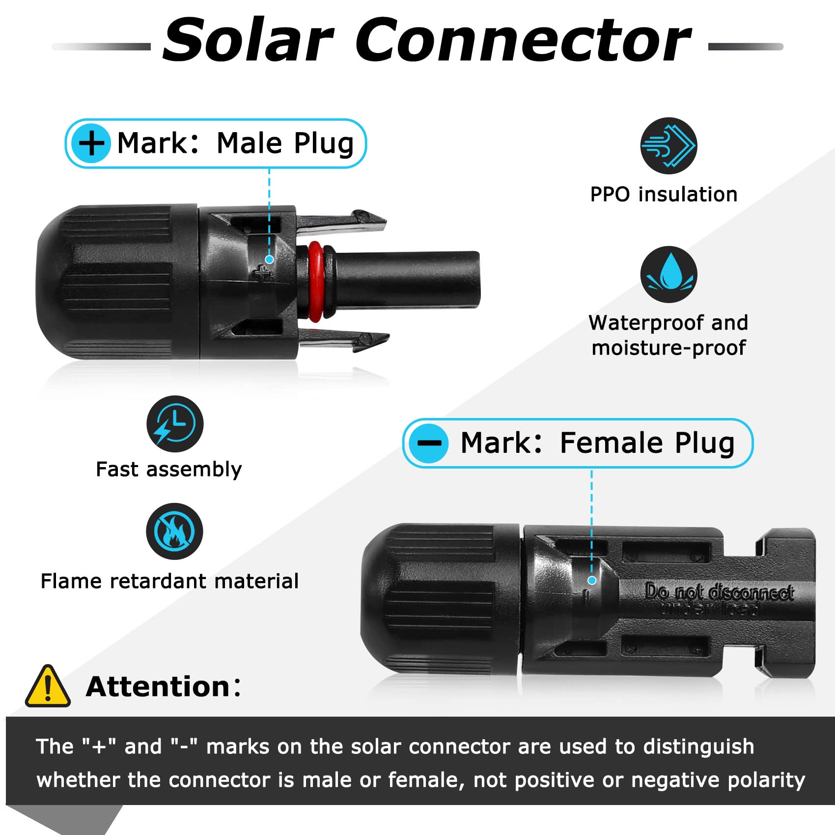 Beendou Solar Panel Cable - 20FT Red & 20FT Black Solar Panel Wire,10 AWG Solar Wire with Female and Male Connector,Solar Wire for Boat Marine/RV Solar Panels/Outdoor,20FT Solar Panel Wiring