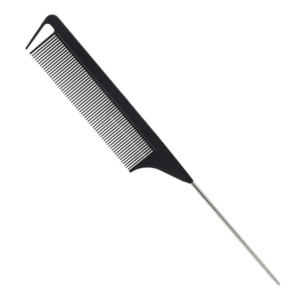Carbon-Stainless Pintail Resistant Teasing-Parting Styling-Combs - Metal Slim Wire Tail Comb, Rat tail Lift Comb, with Non-skid Paddle for Women hair Parting Backcombing