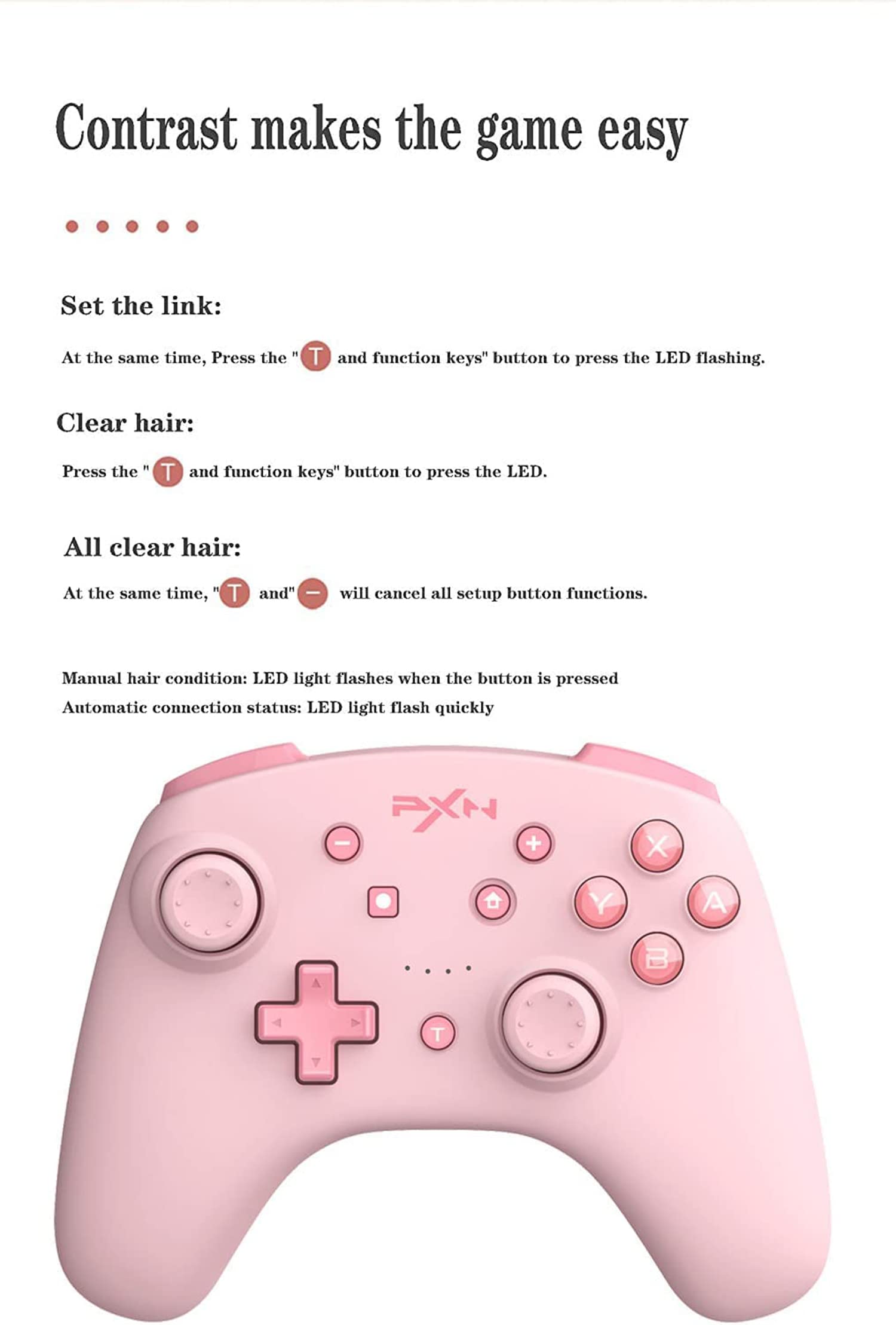 PXN Wireless Switch Controller, Gamepad Joystick with NFC/Amibo/Turbo, Screenshot Gyrox Axis and Dual Vibration, Switch for Nintendo Switch (Pink)