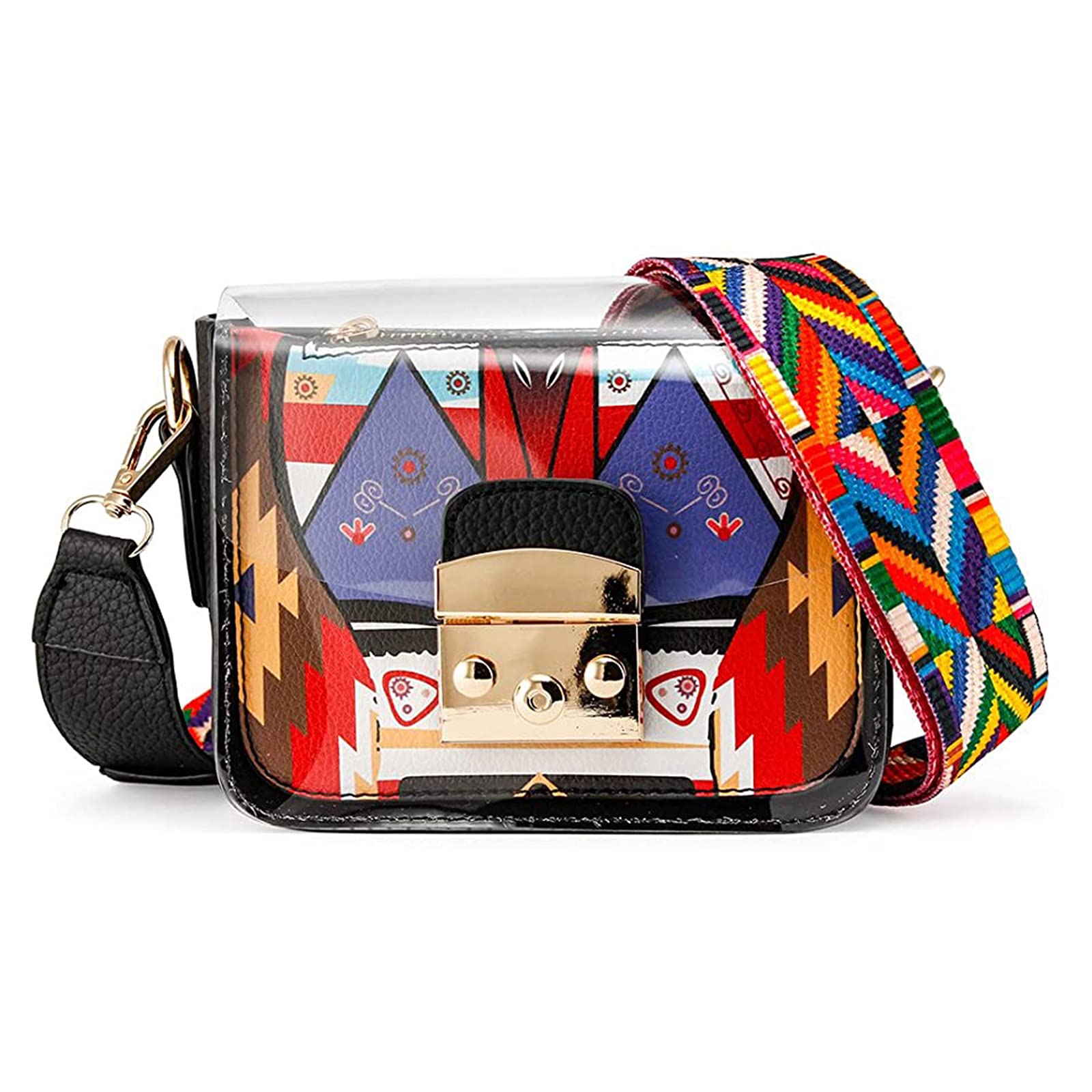mothgel Women Mini Transparent PVC Plastic Crossbody Summer Durable Shoulder Bag (Black)