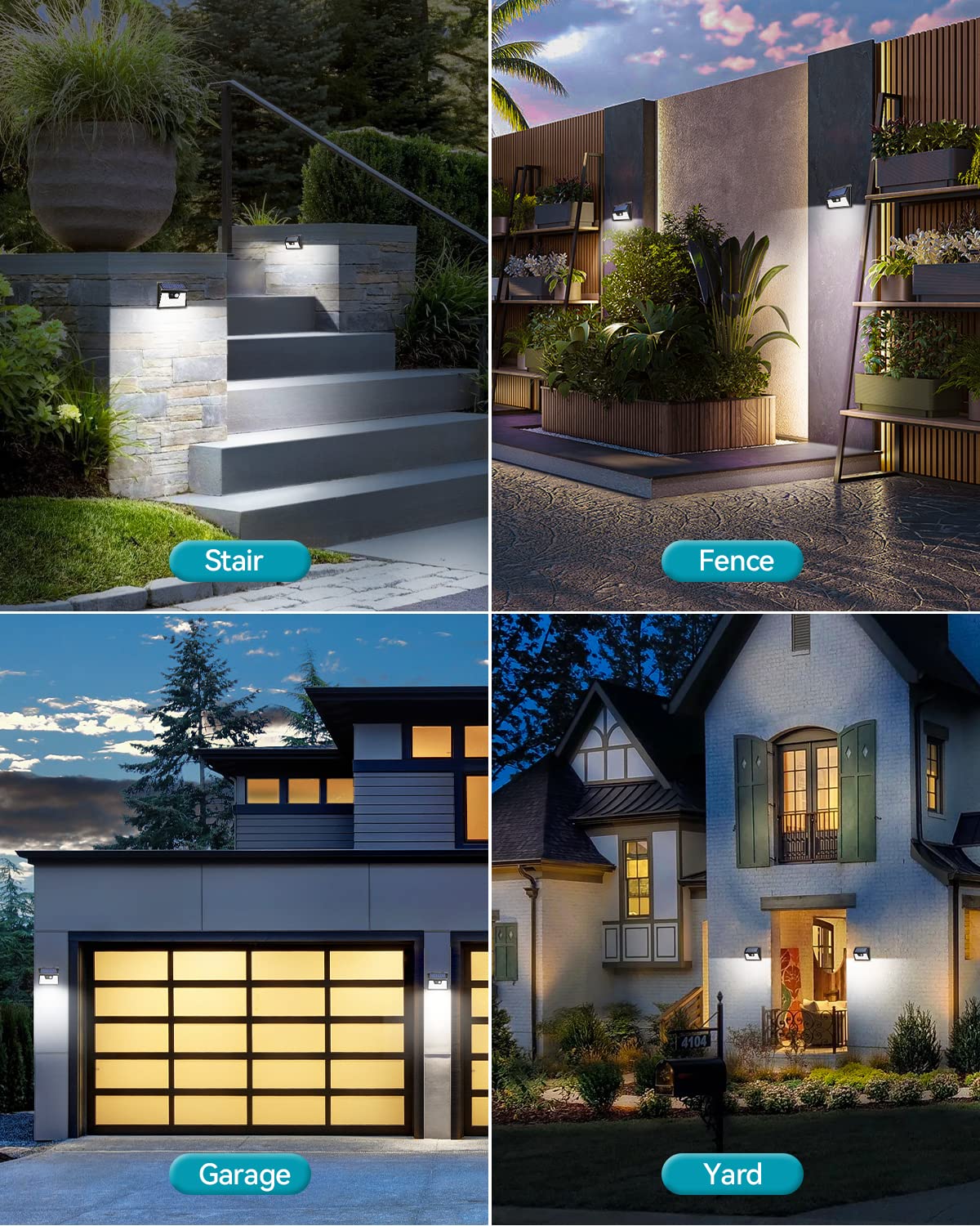 Solar Lights Outdoor 4 Pack, 140LED/3 Modes Motion Sensor Outdoor Lights Solar Powered, Wireless IP65 Waterproof Solar Wall Lights Outdoor Lights, Bright for Backyard Garden Fence Patio Front Door