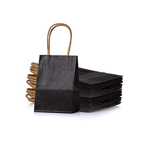 AWELL Mini Size Black Paper Bag with Handle Party Favours Bag 6x4.5x2.5 inch for Wedding Birthday Baby Shower Recycled Bag, Pack of 24