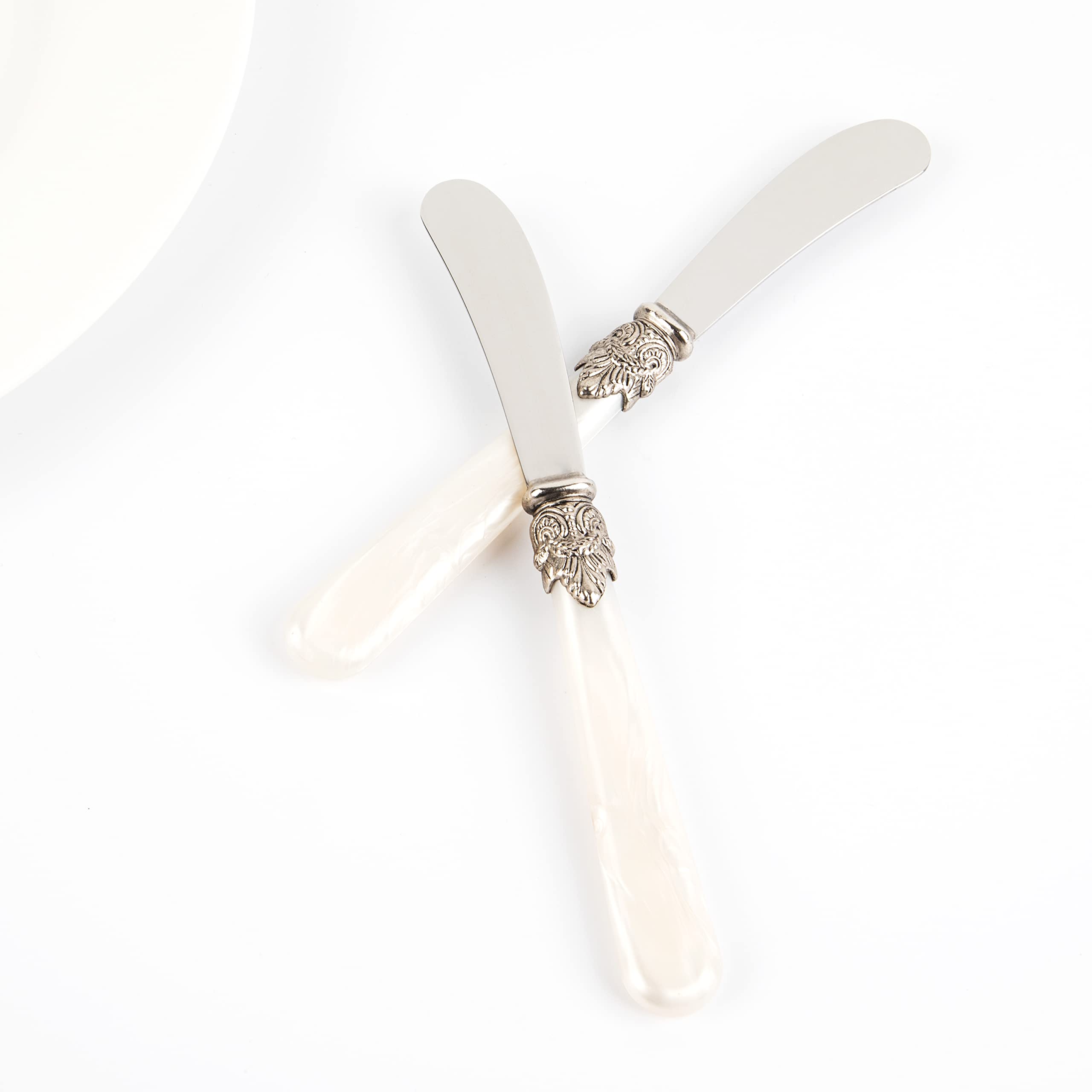 CATHYLIN REVERIE Collection 4-piece Stainless Steel Butter Spreader Cheese Knife, Giftable Butter Knives set, Bread Knife set(4, White Handle)
