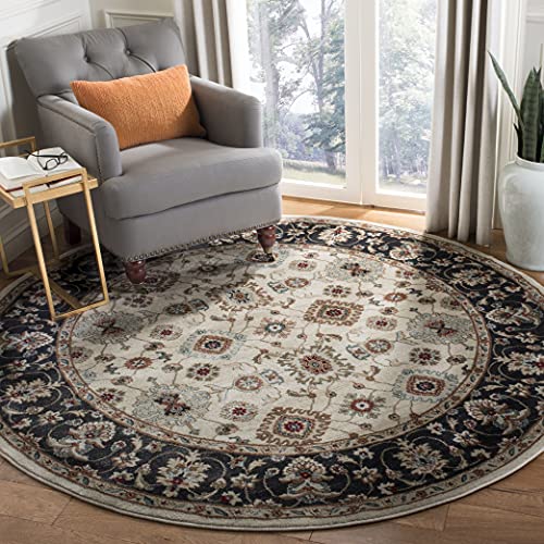 SAFAVIEH Lyndhurst Collection 7' Round Cream / Navy LNH332K Traditional Oriental Non-Shedding Dining Room Entryway Foyer Living Room Bedroom Area Rug