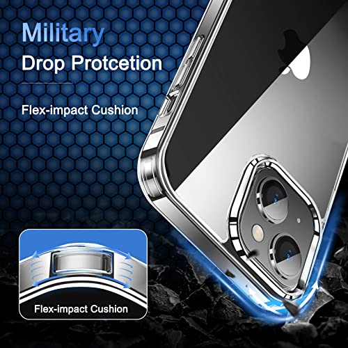MOLOPPO 4 in 1 Designed for iPhone 13 Case Crystal Clear, [Not-Yellowing] with Tempered Glass Screen Protector + Camera Lens Protector, [Military-Grade Drop Tested] Shockproof Slim Cover 6.1 inch