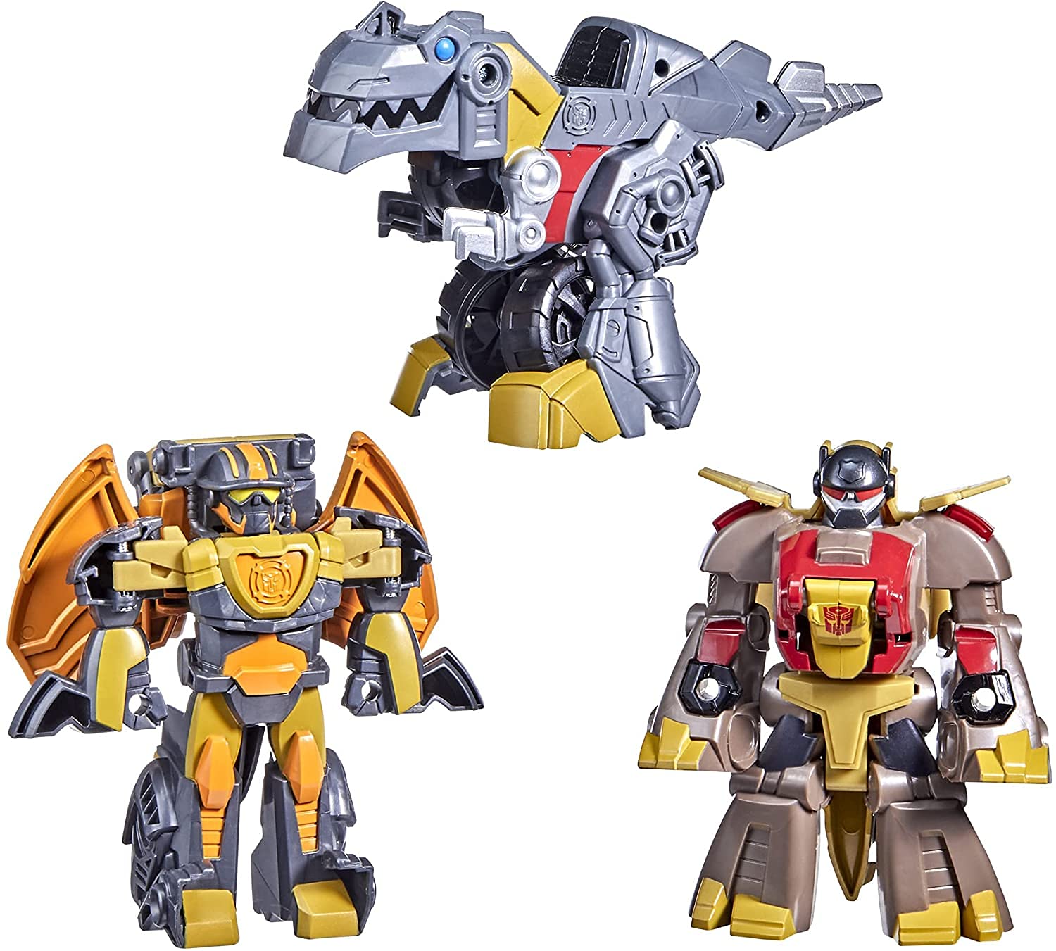 Transformers Dinobot Adventures Dino Squad Grimlock, Dinobot Snarl, and Predaking 3-Pack Converting Action Figures Bundle with 2 My Outlet Mall Stickers