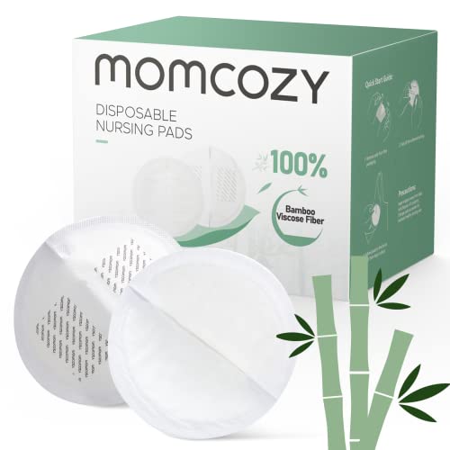 Momcozy Bamboo Fiber Disposable Nursing Pads, 100% Natural Materials and 100% Biodegradable, Skin Contacts Only Most Natural Materials, for Sensitive Skin, Individually Packaged(80 Count)