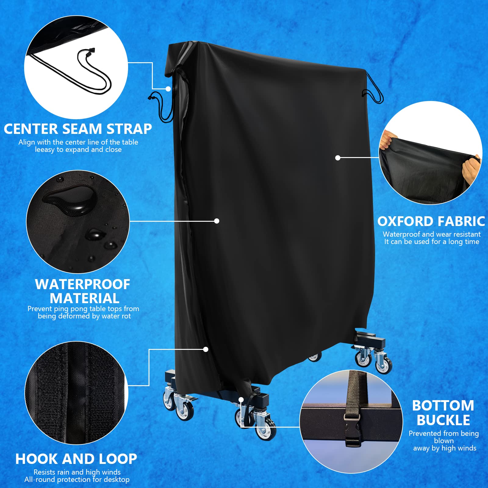 BEILLER Ping Pong Table Cover, Outdoor & Indoor Premium Waterproof Table Tennis Dust Cover Dual Function Fits for Folding Tables & Flat Tables, Expand Size 11.5Γ7.87ft Fits 9x5ft Tables, Black