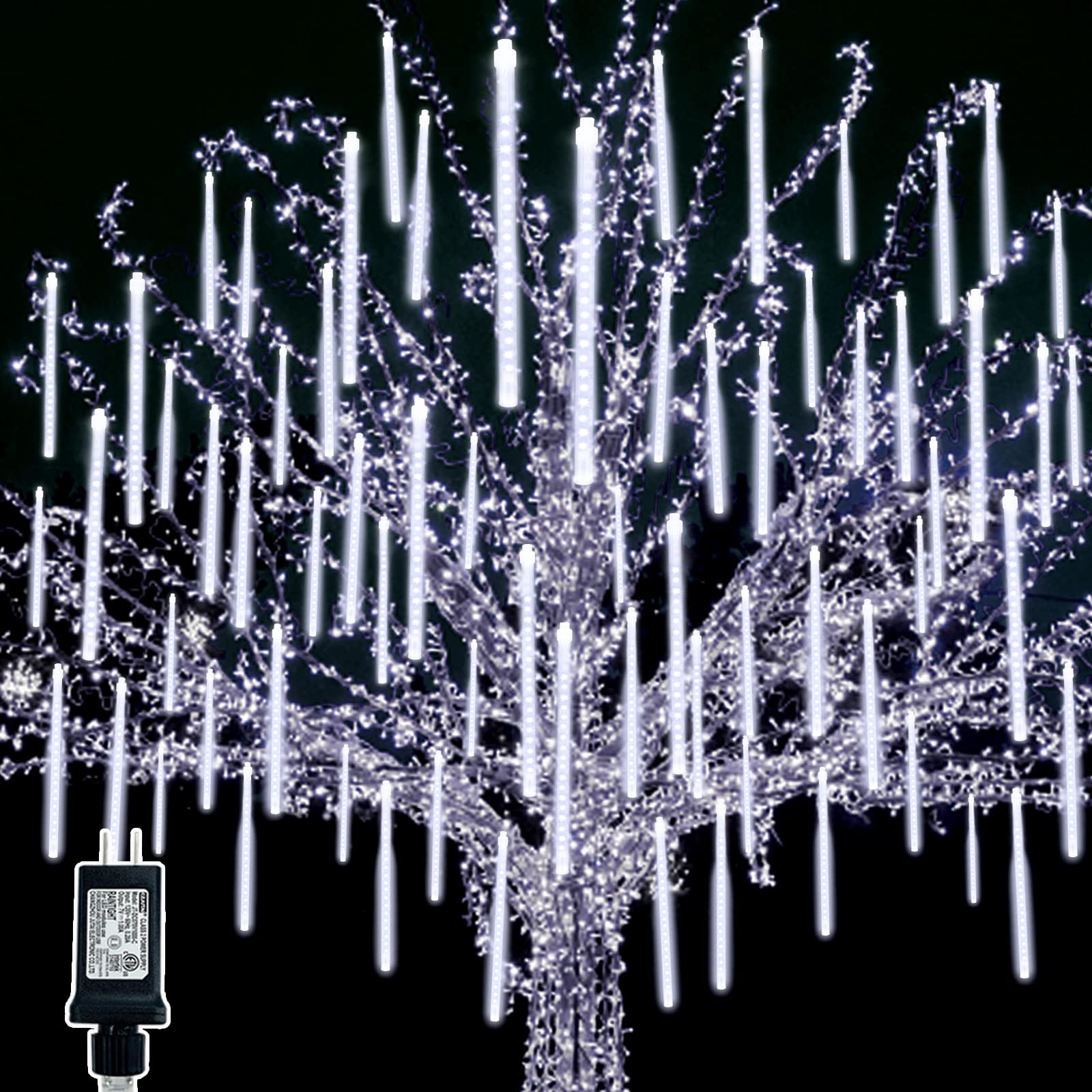 TAO XIANG QI 288 LED Christmas Lights Meteor Shower Rain Outdoor Decor, 8 Tube 12.2 Inch Waterproof Plug in Falling Fairy String Light Decoration Tree Holiday Party Home (Cool White)