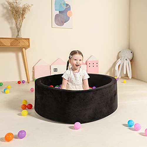 TRENDBOX Foam Ball Pit for Toddlers, 35 inch Soft Baby Ball Pit with Washable Velvet Cover (Balls not Included)-Black