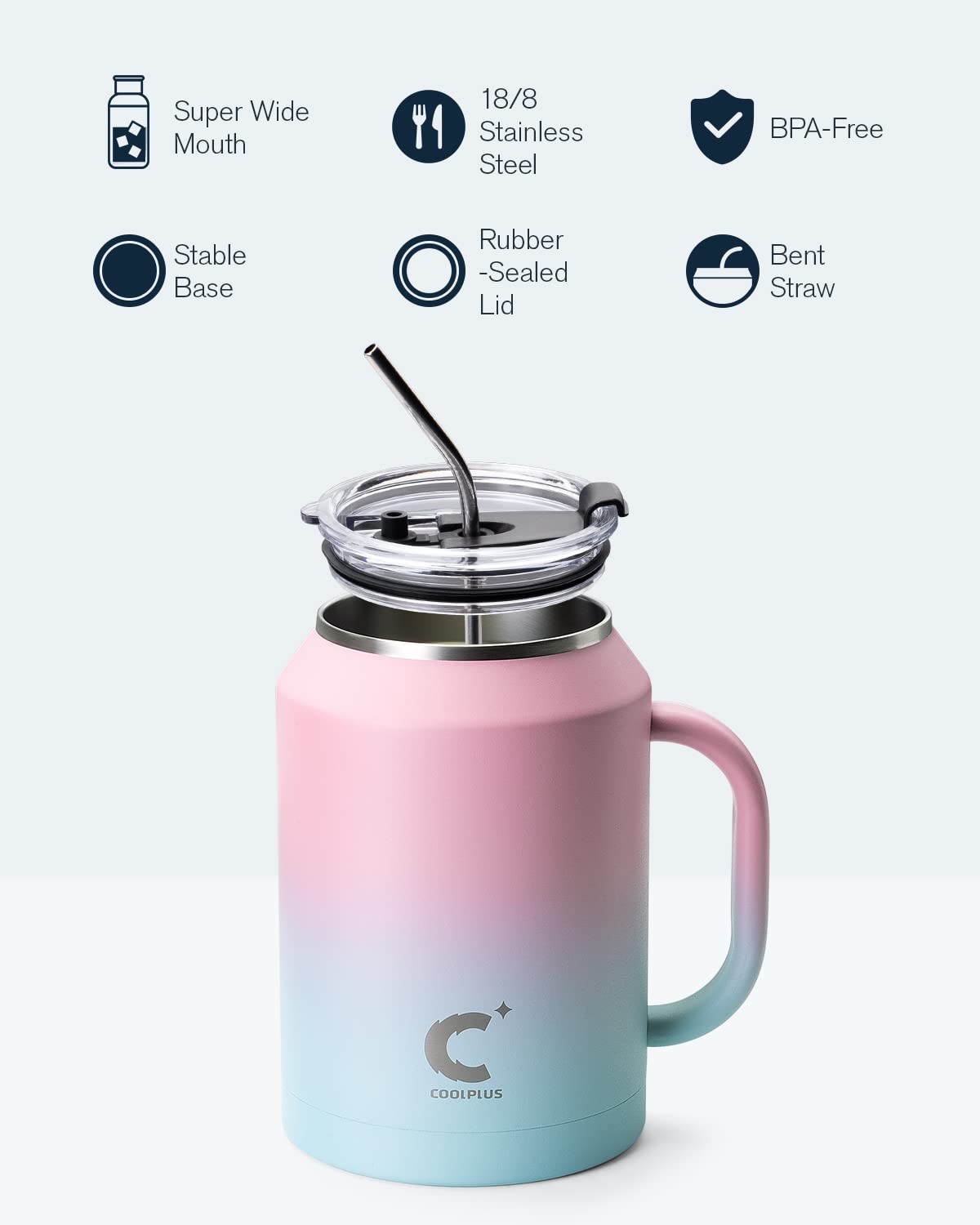 Coolplus Tumbler with Handle 50 oz Mug, Large Stainless Steel Travel Insulated Water Cup with 2-in-1 Lid and Straw, Double Wall Metal Keep Cold 36 hrs, Sweet Proof BPA-Free,Sweet Candy
