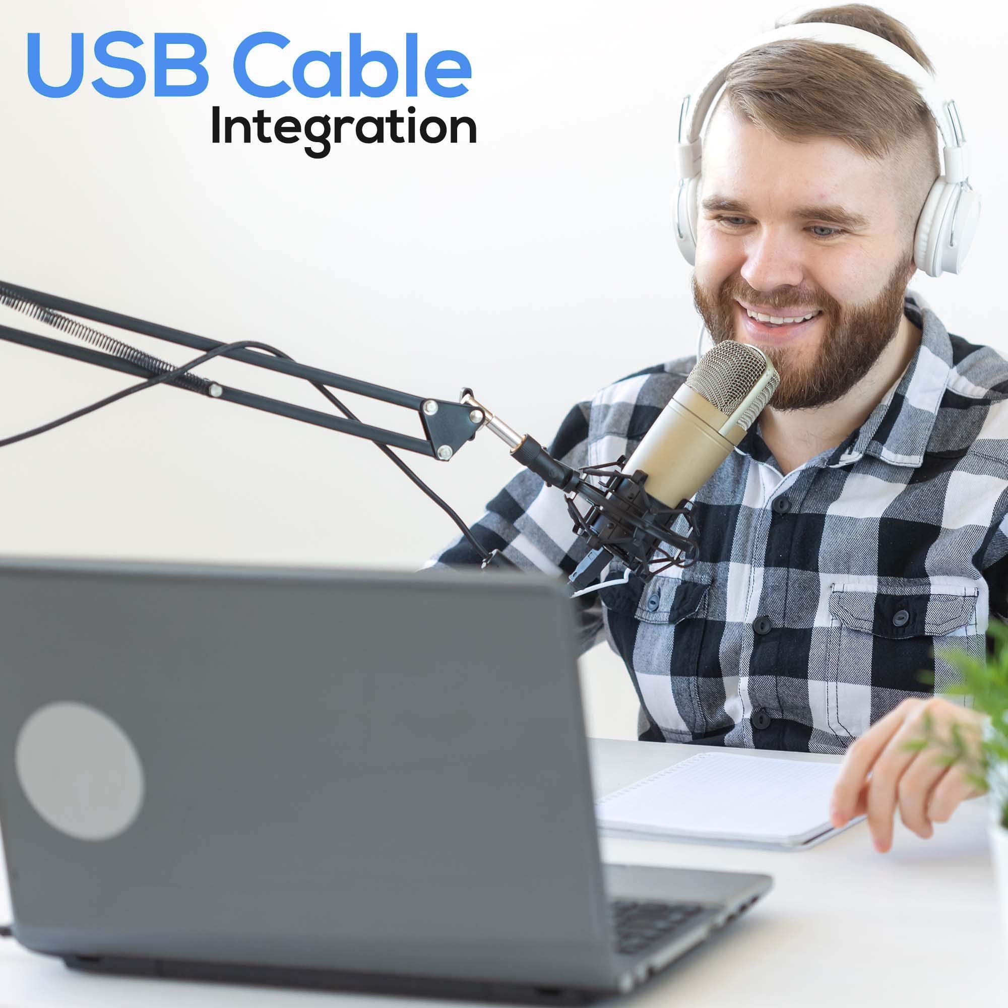 PYLE-PRO USB Suspension Boom Microphone Stand - Adjustable Compact USB Microphone Arm Stand, Durable Steel for Radio Broadcasting Studio, Voice-Over Sound Studio, Stages, and TV Stations PMKSHUSB04.5