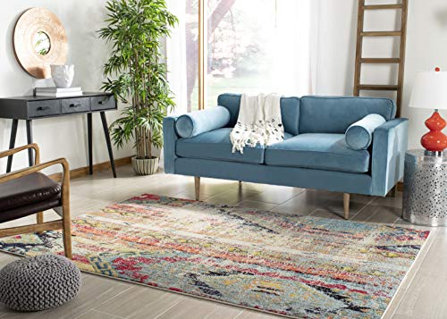 SAFAVIEH Monaco Collection Area Rug - 5'1" x 7'7", Multi, Boho Chic Tribal Distressed Design, Non-Shedding & Easy Care, Ideal for High Traffic Areas in Living Room, Bedroom (MNC222F)