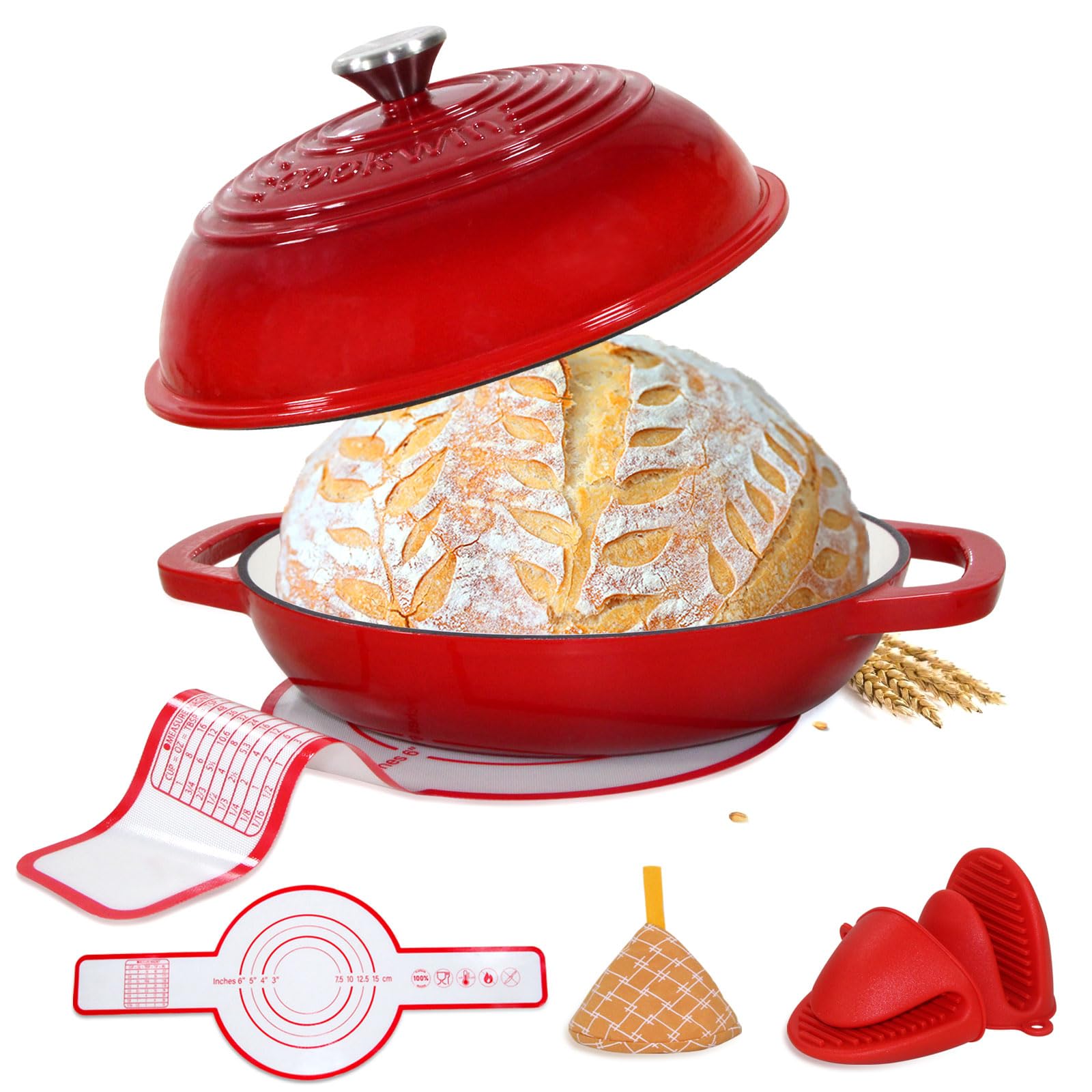 Enameled Cast Iron Dutch Oven with Lid,11”Dutch Oven for Homemade Bread,6 Quart Bread Pans,Bread Oven for Sourdough Bread Baking-with Silicone Baking Mat,Teal Thick Enamel Bread Pan-Gifts for Family