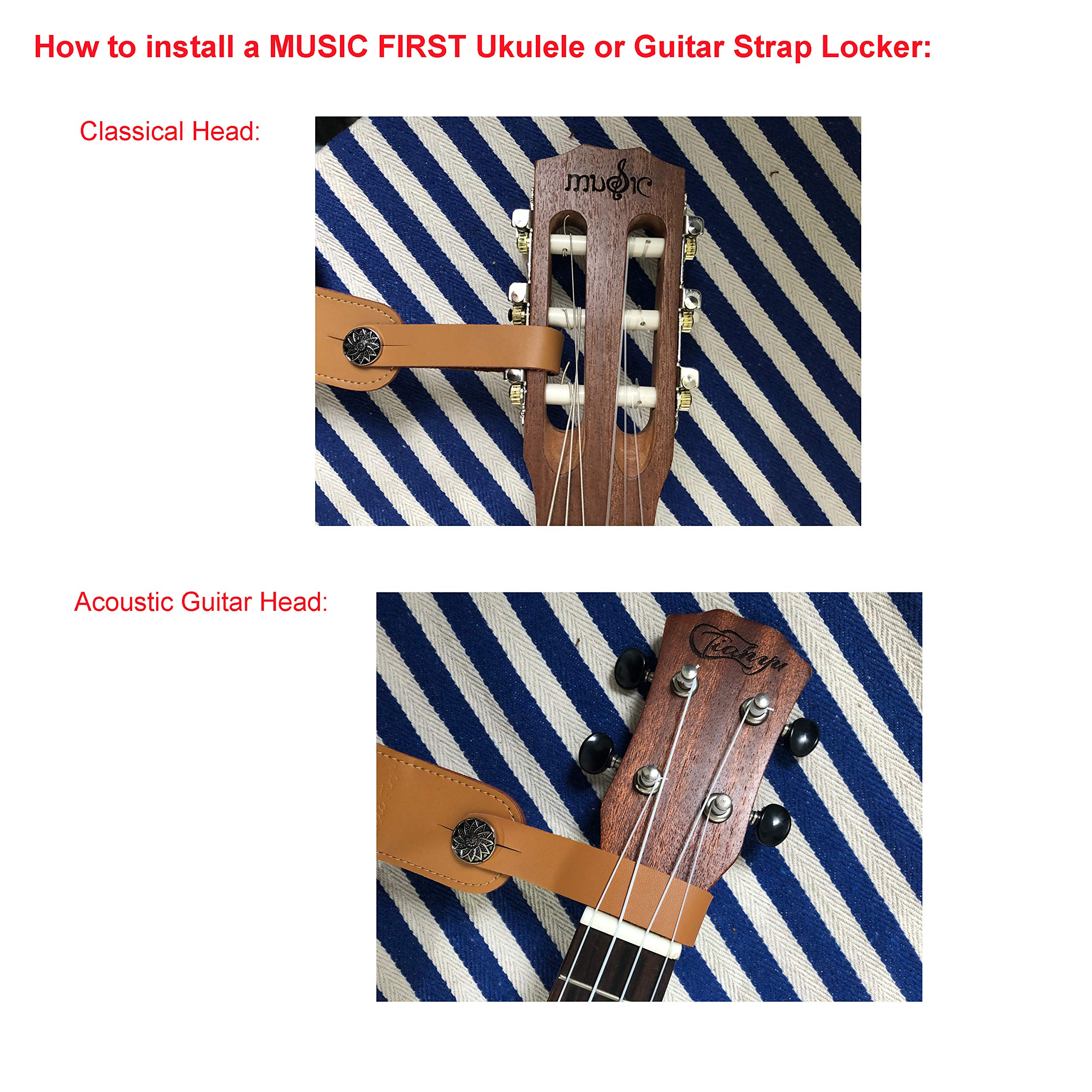 MUSIC FIRST Original Design Vintage Green Label Soft Meshbelt & Genuine Leather Ukulele Strap Ukulele Shoulder Strap With a Genuine Leather Strap Locker