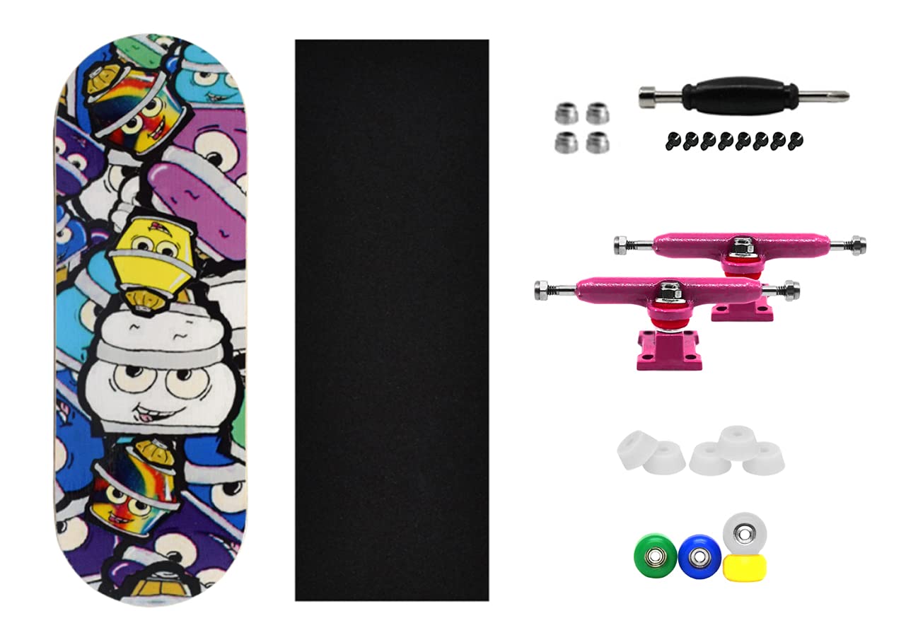 Teak Tuning Complete Fingerboard Bubble Bushing Collage Edition - Premium, Heat Transfer Graphic - Pro Shape & Size - Bearing Wheels, Pro Trucks, 61A Pro Duro Bushings - 32mm x 97mm Deck