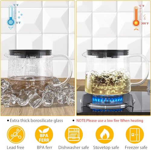 COPOTEA Glass Teapot with Removable Infuser, Tea Pot 1000ml/33OZ Stovetop Safe Tea Kettle for Blooming Tea & Loose Leaf Tea, Premium Tea Maker with Gift Box