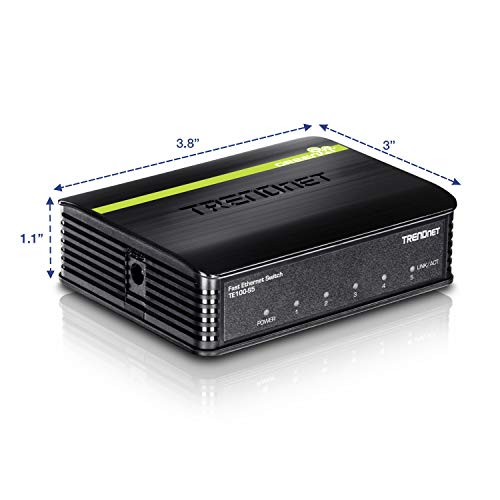 TRENDnet 5-Port Unmanaged 10/100 Mbps GREENnet Ethernet Desktop Plastic Housing Switch, 5 X 10/100 Mbps Ports, 1Gbps Switching Capacity, TE100-S5