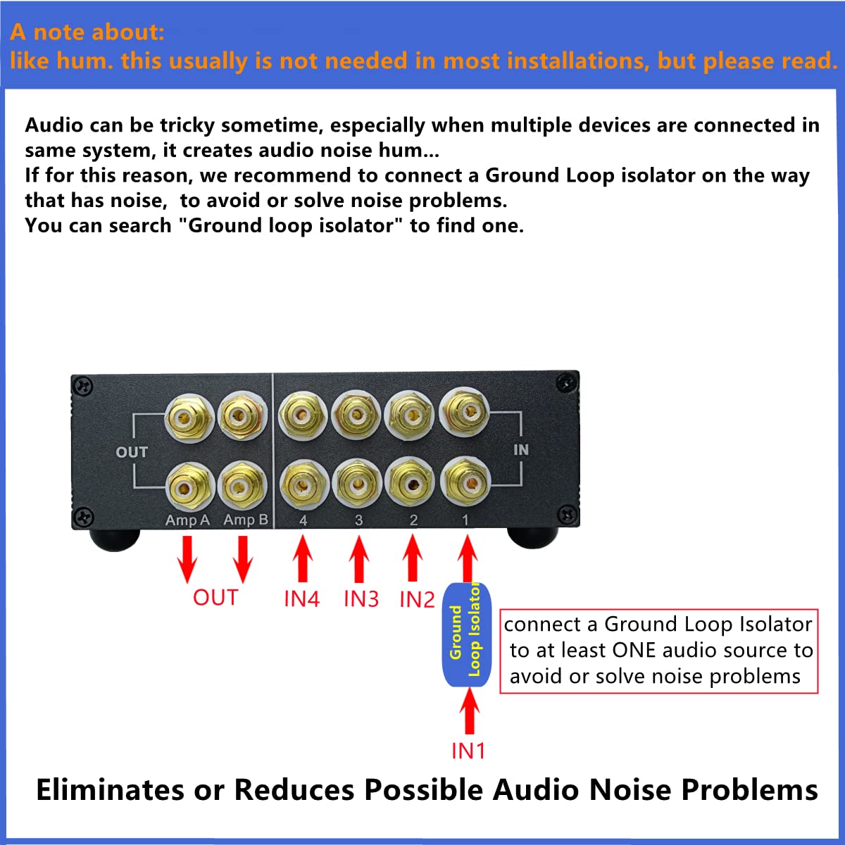 SOLUPEAK ST42 4-Way RCA Audio Switch Source Signal Input switcher selector Splitter Box (4 in 2 Out)