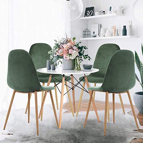 GreenForest Dining Table White Modern Round Table with Wood Legs, Velvet Dining Chairs Set of 4,Dining Kitchen Room Chairs with Metal Legs
