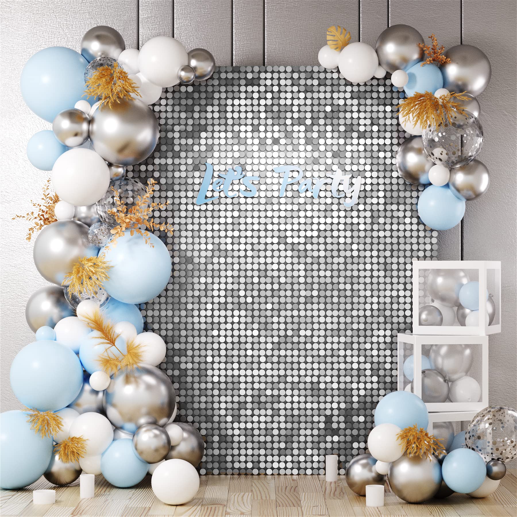 COKAOBE Sliver Shimmer Wall Backdrop, 24 Panels Round Sequin Shimmer Backdrop, Photo Backdrops for Birthday, Anniversary, Wedding, Graduation & Bachelorette Party Decoration
