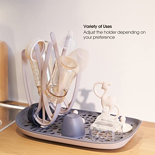 MOTHER-K Baby Bottle Drying Rack with Tray, Adjustable Holder for Baby Bottles, Pacifier and Pump Parts (Beige)