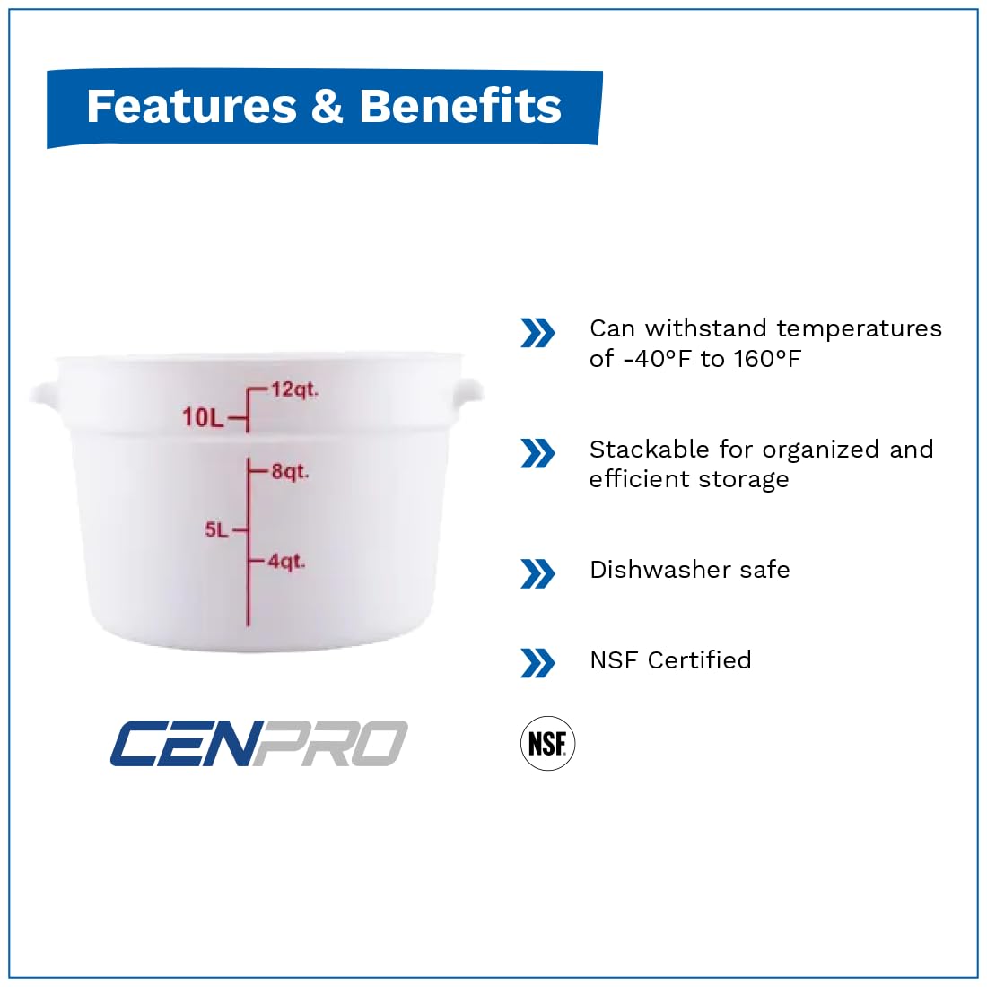 CenPro 29A-056 Round Food Storage Container - 12 Qt. Capacity - White - NSF